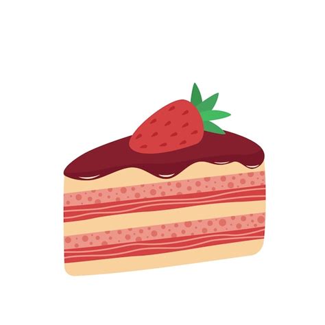딸기와 초콜릿 글레이즈가 있는 케이크 한 조각 플랫 만화 벡터 프리미엄 벡터