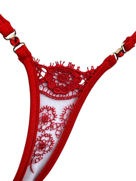 1061 4 Luxury Y String Thong With Preciosa Crystals Handmade