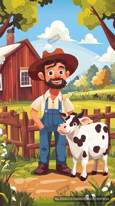 Ai创作图农场人物插画 农场生活场景 卡通农夫卡通小伙 卡通农民图 卡通园丁乡下人 农庄插画 卡通农夫大叔 牛耕地农民插画 卡通农民大叔 卡通农民形象 卡通农民小哥 牵着牛的农民 农夫插画