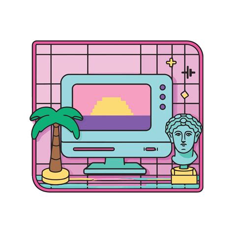 Retro Computer Monitor With Palm Tree And Statue 52790953 Vector Art At