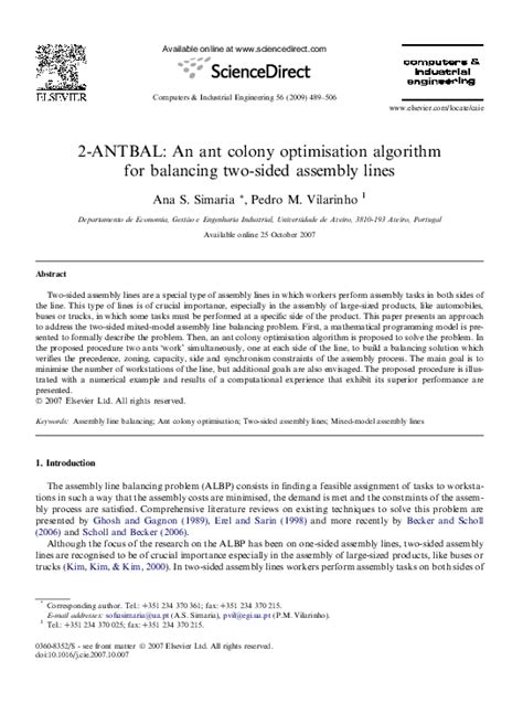 Pdf 2 Antbal An Ant Colony Optimisation Algorithm For Balancing Two Sided Assembly Lines