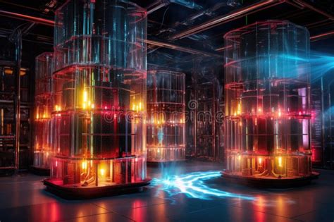 Ai Lab With Glowing Quantum Computer Cores Stock Illustration