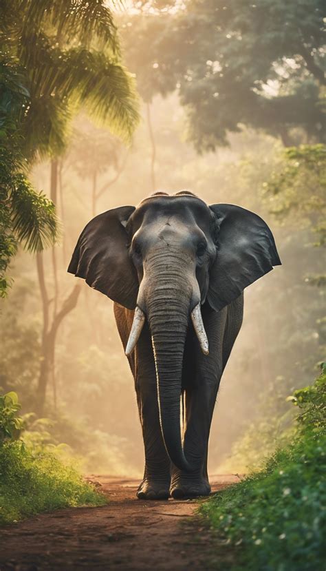 A Majestic Indian Elephant Walking Through The Lush Green Jungles At