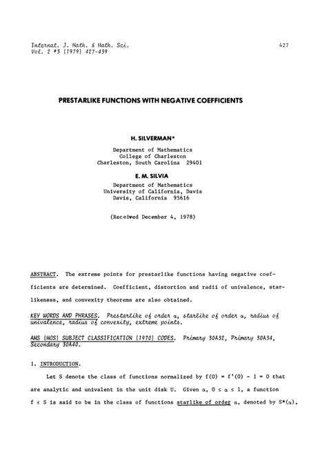 Pdf Prestarlike Functions With Negative Coefficients