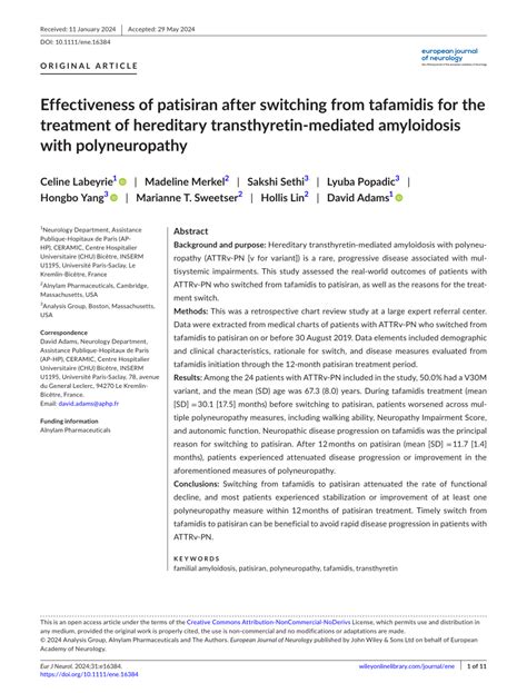 Pdf Effectiveness Of Patisiran After Switching From Tafamidis For The