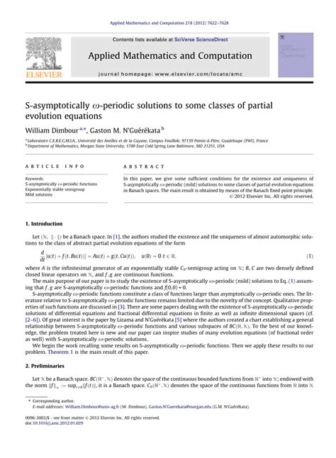 Pdf S Asymptotically ω Periodic Solutions To Some Classes Of Partial Evolution Equations