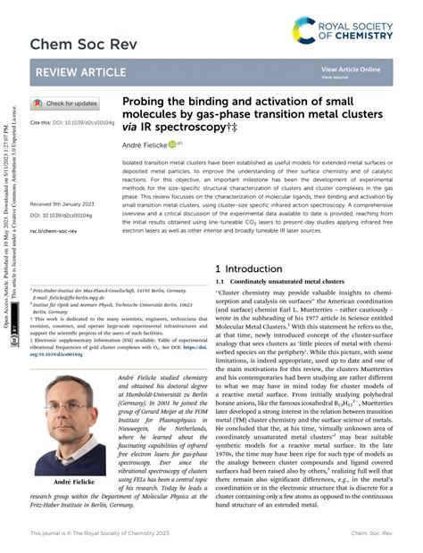 Pdf Probing The Binding And Activation Of Small Molecules By Gas Phase Transition Metal