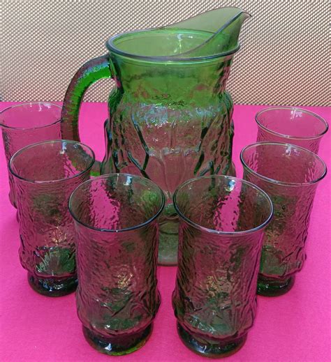 Green Iced Tea Pitcher With Glasses And Ice Tea Pitcher Set Of Iced Tea Glasses With Vintage