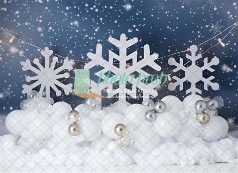 Snowflakes Photography Backdrop Christmas Winter Winter Wonderland Winter Onederland Silver