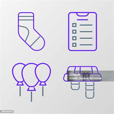 세트 라인 겨울 스카프 리본이 달린 풍선 새해 목표 목록 및 크리스마스 스타킹 아이콘 벡터 12월에 대한 스톡 벡터 아트 및 기타 이미지 Istock