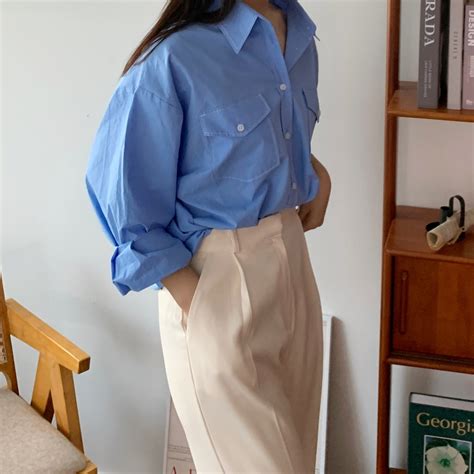 포켓 하늘색 소라색 연보라 스티치 바스락 셔츠 남방 3col