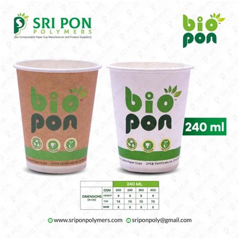 240ml Flat Bio Compostable Paper Cups At Rs 175piece Nature