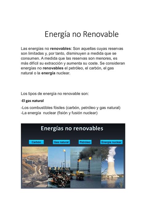 Energia No Renovable Energía Renovable Energía Tipos De Energia