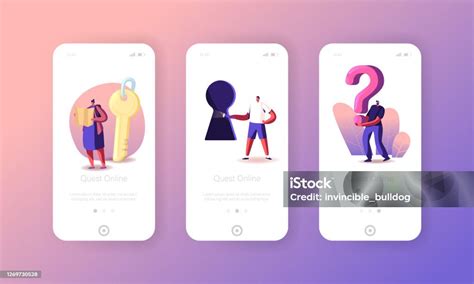 보드 화면 템플릿에 방 모바일 앱 페이지를 탈출 작은 캐릭터 지불 퀘스트 게임 해결 퍼즐 수수께끼 개념 달아남에 대한 스톡 벡터