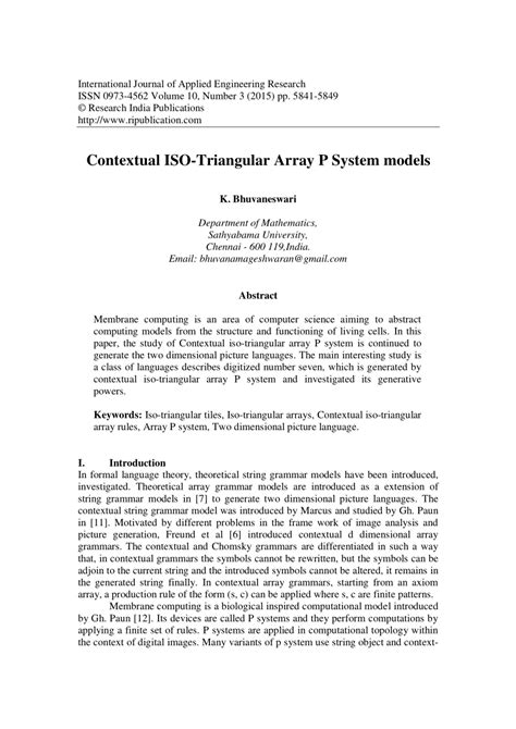 Pdf Contextual Iso Triangular Array P System Models
