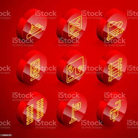 음식 철도 건널목 고속 열차 안내소 노선 위치 철도 철도 트랙 및 카페 레스토랑 아이콘으로 라인 플레이트를 설정합니다 벡터 3차원 형태에 대한 스톡 벡터 아트 및 기타