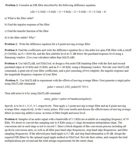 solved problem 1 consider an fir filter described by the following