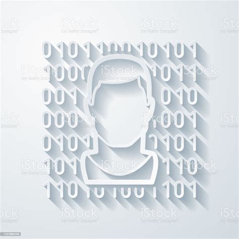 이진 코드가 있는 남성 얼굴 빈 배경에 종이 자르기 효과가 있는 아이콘 0에 대한 스톡 벡터 아트 및 기타 이미지 0 1 3차원 형태 Istock