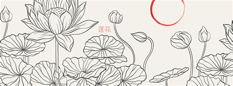 얇은 우아한 선과 빨간색 Enso Zen에 대한 연꽃의 자유형 연꽃 럭셔리 디자인 템플릿 포스터입니다 상형 문자의 비문은 연꽃을 의미합니다 수련속에 대한 스톡 벡터 아트 및