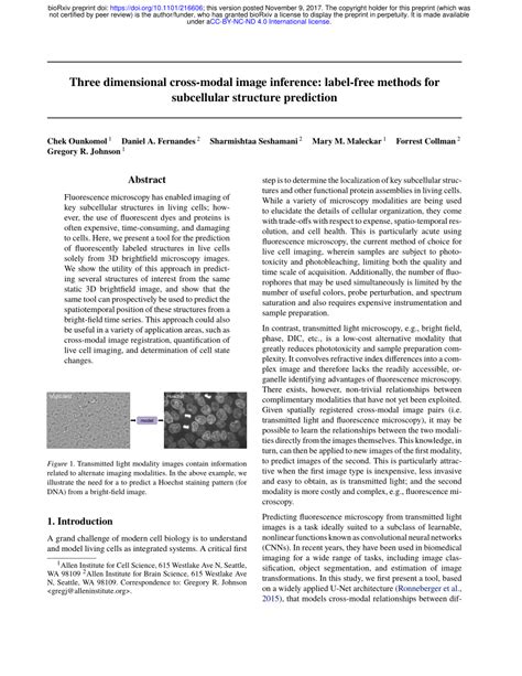 Pdf Three Dimensional Cross Modal Image Inference Label Free Methods For Subcellular