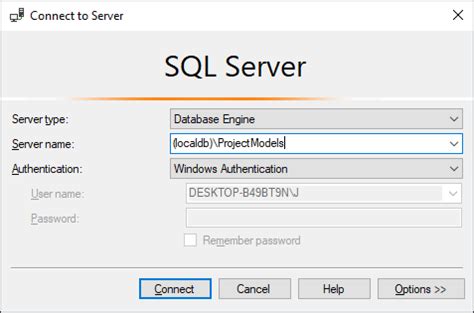 Entity Framework How To Connect To Projectmodels Created By Localdb