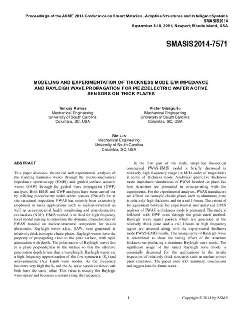 Pdf Modeling And Experimentation Of Thickness Mode Em Impedance And Rayleigh Wave Propagation