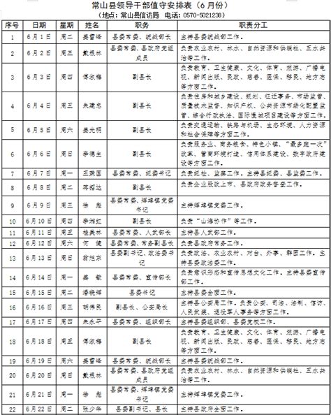 2021年06月常山县级领导定点接访的公告信访