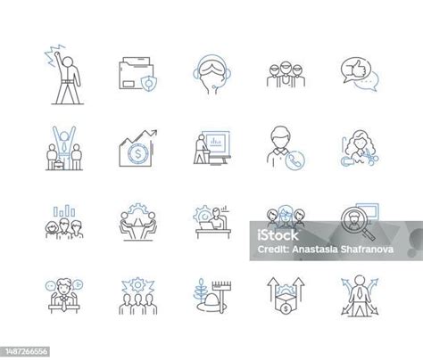 조직 숙련도 라인 아이콘 컬렉션입니다 효율성 생산성 조직 합리화 최적화 방법론 조정 벡터 및 선형 그림 관리 프로세스 계획 개요 표지판 세트 모션에 대한 스톡 벡터 아트 및