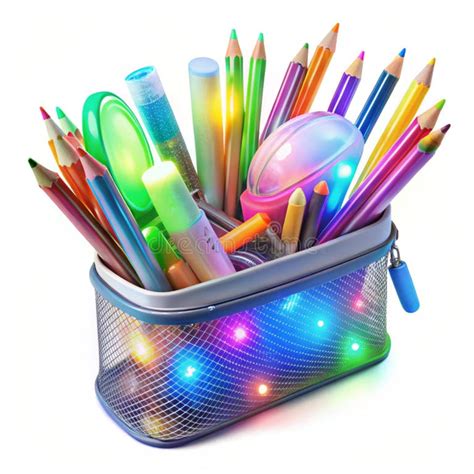 Floating Glowing Pencil Case With Rotating Stationary Items Stock