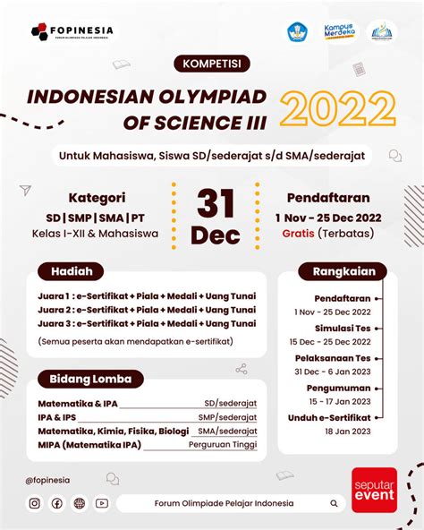 Indonesian Olympiad Of Science Iii Ios Iii Tahun 2022 Seputarevent
