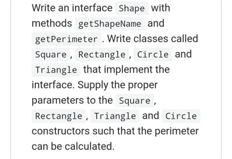 Solved Write An Interface Shape With Methods Getshapename
