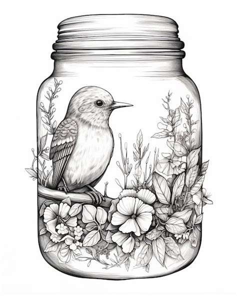 Drawing Of Birds Bird In Jar Premium Ai Generated Image
