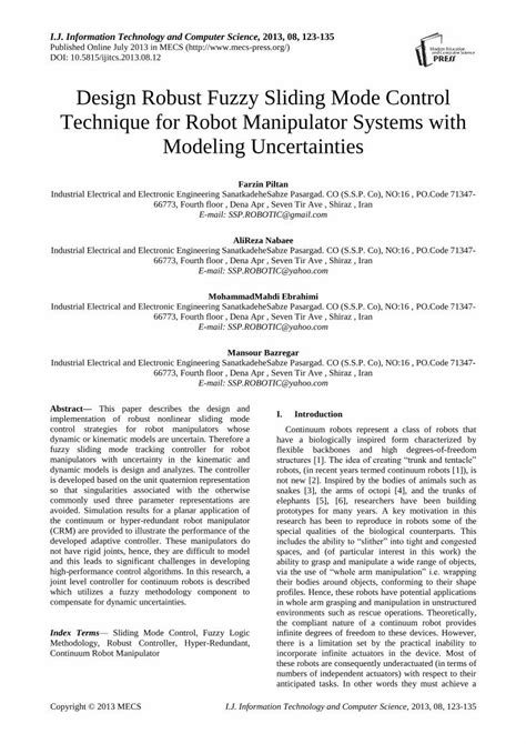 Pdf Design Robust Fuzzy Sliding Mode Control Technique For Robot Manipulator Systems With