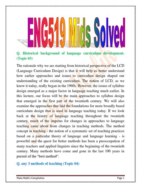 eng519 mids solved by maha malik pdf curriculum second