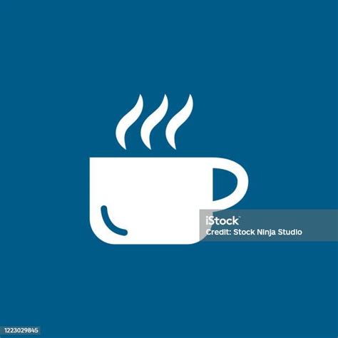 파란색 배경에 커피 컵 아이콘입니다 블루 플랫 스타일 벡터 일러스트 갈색에 대한 스톡 벡터 아트 및 기타 이미지 갈색 고체