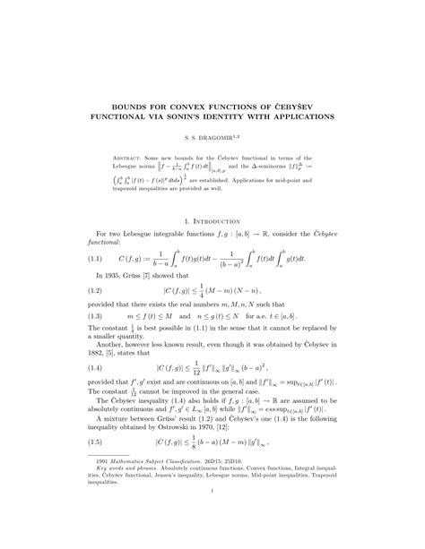 Pdf Bounds For Convex Functions Of µ CebyŠev Functional Via Sonin S