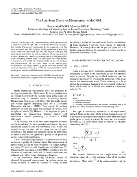 Pdf The Roundness Deviation Measurement With Cmm