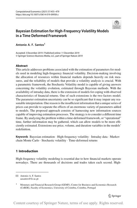 Bayesian Estimation For High Frequency Volatility Models In A Time Deformed Framework Request Pdf