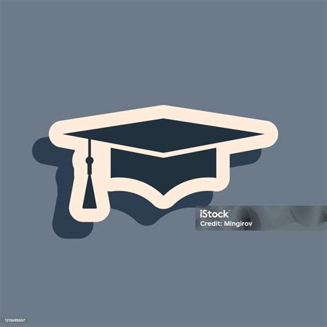 회색 배경에 격리 된 검은 색 졸업 캡 아이콘입니다 태슬 아이콘이 있는 졸업 모자 긴 그림자 스타일입니다 벡터 일러스트레이션 검은색에 대한 스톡 벡터 아트 및 기타 이미지
