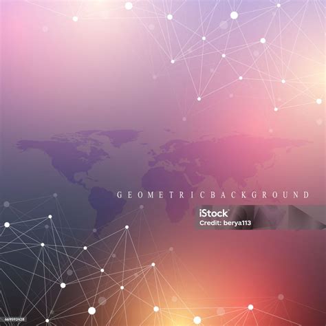 기하학적 인 그래픽 배경 통신 합니다 큰 세계의 정치 지도와 복잡 한 데이터입니다 입자 화합물입니다 네트워크 연결 라인 총입니다 최소한의 혼란 디자인 벡터 일러스트 레이 션