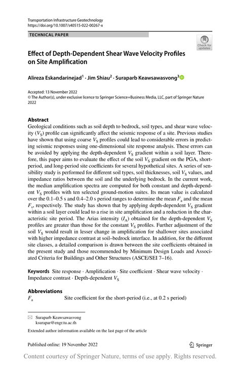 Effect Of Depth‐dependent Shear Wave Velocity Profiles On Site Amplification Request Pdf