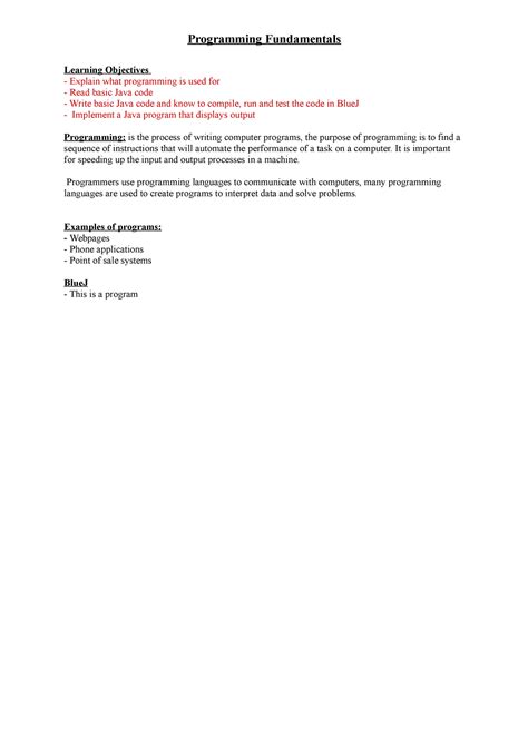 week 1 notes programming fundamentals learning objectives explain