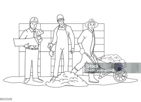 색칠 공부를 위한 건축 현장에서 다양한 활동을 하는 건설 노동자 공사장 인부에 대한 스톡 벡터 아트 및 기타 이미지 공사장 인부 색칠하기 건설 산업 Istock