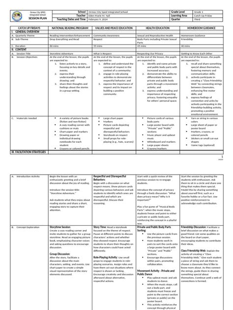 Grade 1 Cuf Session Plan Week 2 Pdf