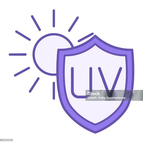 컬러 태양 보호 아이콘입니다 벡터 일러스트 레이 션 자외선 차단 기능이 있는 태양과 방패 태양 광선으로부터 보호하는 직물 개념