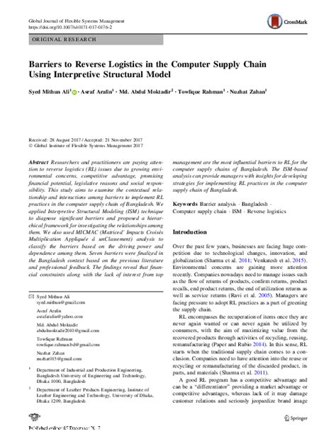 Pdf Barriers To Reverse Logistics In The Computer Supply Chain Using