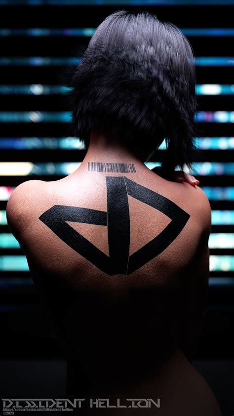 Rule 34 3d 3d Artwork Back Tattoo Barcode Barcode Tattoo Black Hair Depth Of Field
