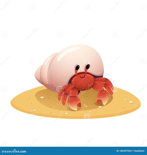 Cartoon Hermit Crab Isolated On White Background Vector Close Up Cartoon Illustration