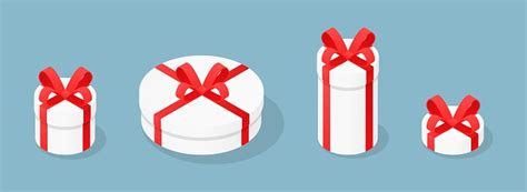 사실적인 벡터 일러스트 화이트 선물과 빨간 리본 리본이있는 선물 상자 등가성 선물 상자는 평면 만화 스타일로 아이콘을 설정합니다 리본 리본 일러스트가 있는 상자를 제시합니다