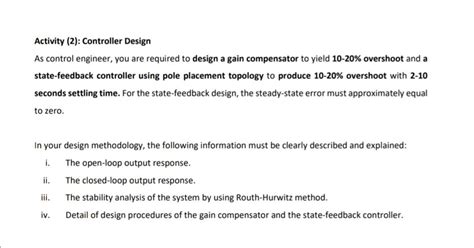 Solved Activity Controller Design As Control Engineer Chegg